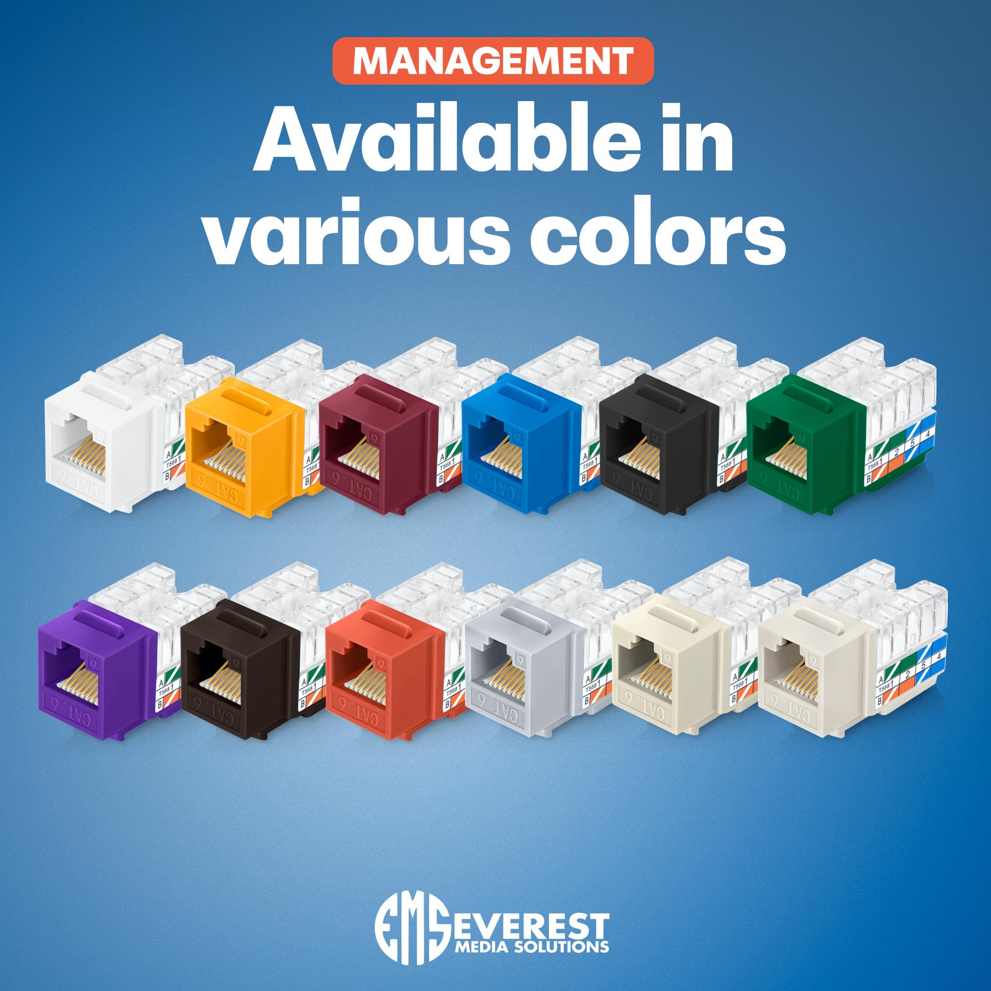Everest 90° Angled RJ45 Cat6 Keystone Jacks 50-Pack in White - Slim Profile Female RJ45 Connectors - Cat 6 Keystone Jack - Compatible with 90° Angled Speed Termination Tool - easyJACK (B094WB91H3)