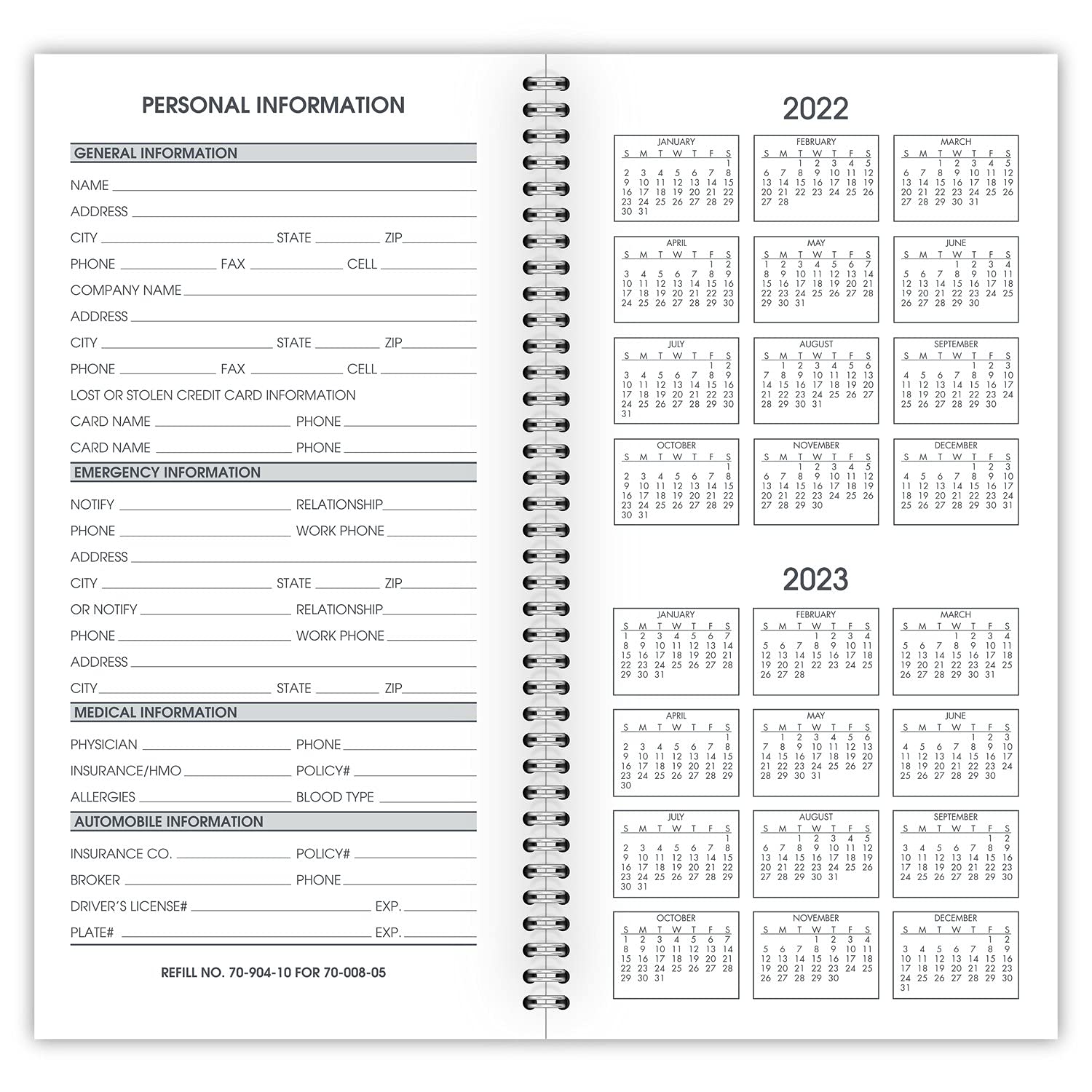 2022 Weekly Appointment Book & Planner Refill for 70-008 by AT-A-GLANCE, 3-1/4" x 6-1/4" (7090410)