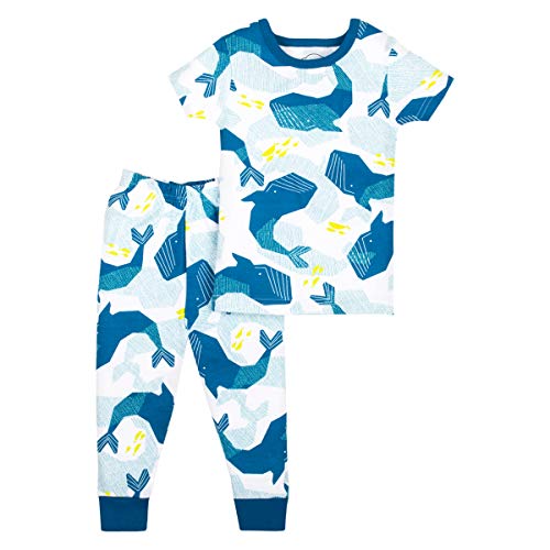 Lamaze Organic Baby Baby Boys' Toddler Short Sleeve Tight Fit Sleepwear, Blue Whales, 4T