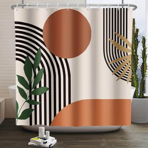 Boho Shower Curtain for Bathroom Mid Century Modern Bohemian Abstract Geometric Fabric Waterproof Bathroom Shower Curtains Set 72x72 Inch