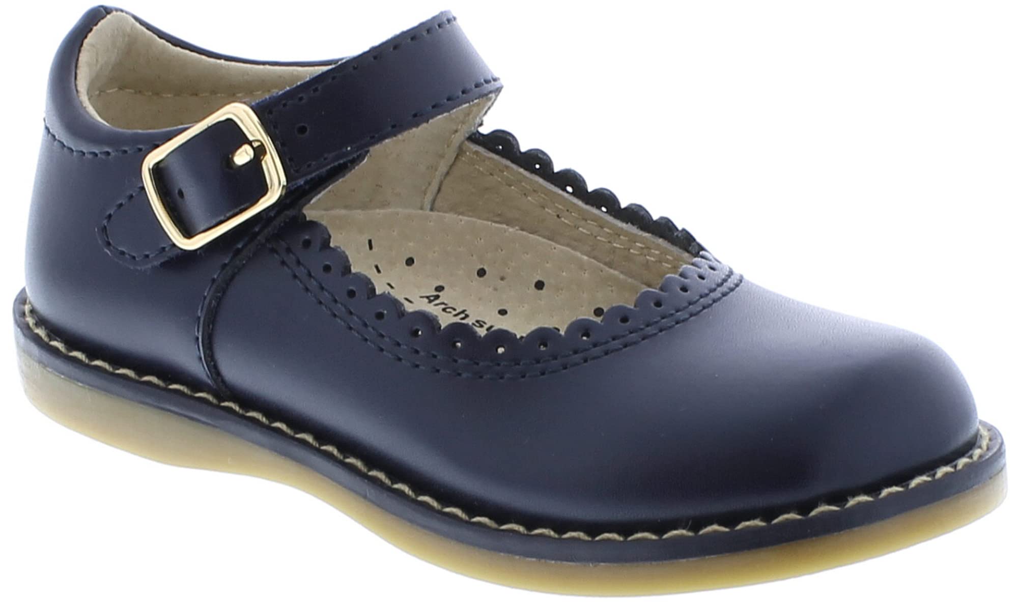 FOOTMATES Allie Leather Mary Jane Girls Party Dress Hard Bottom Shoes with Custom-Fit Insoles, Slip-Resistant Non-Marking Outsoles, Navy - 12 Little Kid (4-8 Years)
