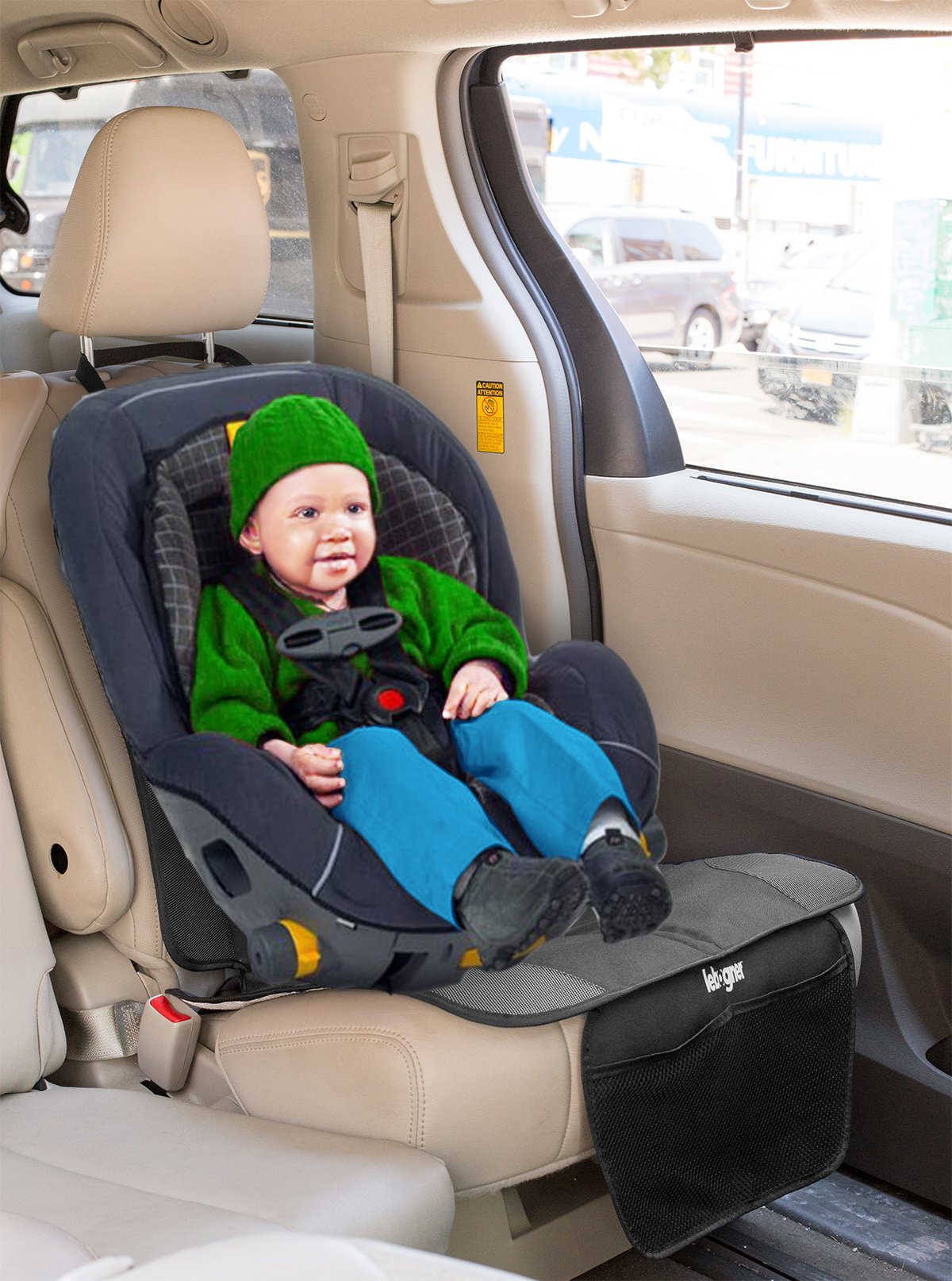 Car Seat Protector by Lebogner - “2 Pack” Luxury Anti-Slip Mat Cover Protector to Keep Clean and Protect Your Auto Leather and Upholstery Seats from Damage, Includes 2 Handy Mesh Storage Pockets