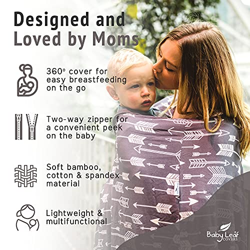 Baby Leaf Covers - Stretchy Multi Use Infant Car Seat and Stroller Canopy with Double Zipper, Breathable Nursing Poncho and Breastfeeding Scarf, Arrows