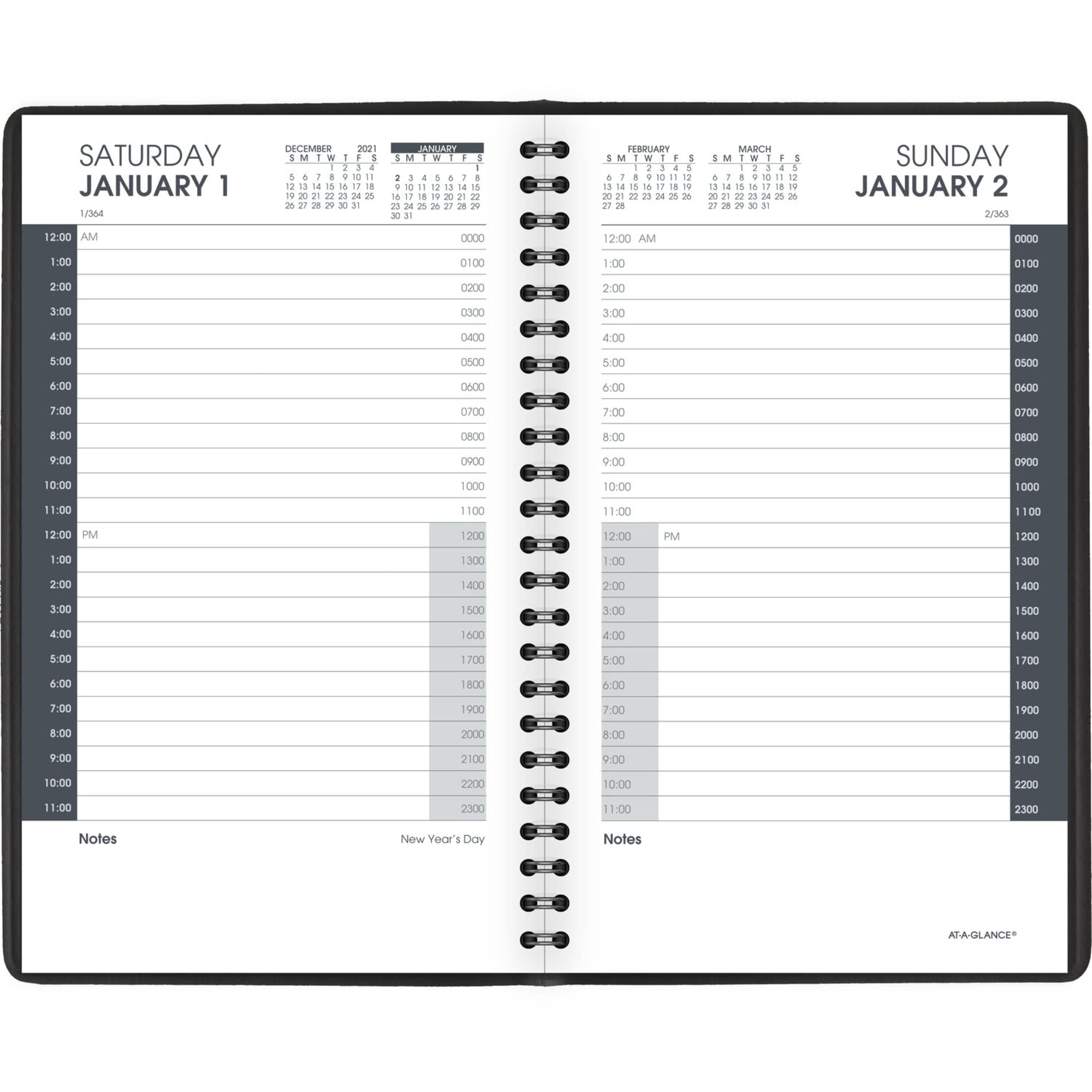 2022 Daily Appointment Book & Planner by AT-A-GLANCE, 7" x 8-3/4", Medium, 24 Hour, Black (7082405)