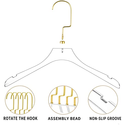 Besser Acrylic Clear Hangers 15 Pack Gold Acrylic Hangers Premium Quality Crystal Clear Hangers with Gold Hooks Luxury Dress Suit Hangers(Flat Hook)