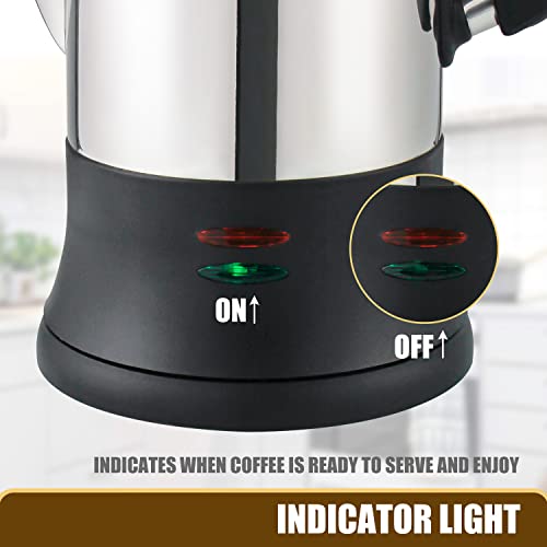 APOXCON Electric Coffee Percolator with ETL Approval, Stainless Steel Coffee Maker 1000 Watt with Simple Glass Knob Top, Auto Keep Warm Function & Cord-less Sever, Easy to Clean (12 Cup)