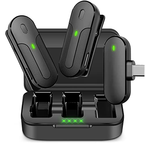 2 Wireless Lavalier Microphone for Android - Lav Mics Lapel for Video Recording with Battery Case