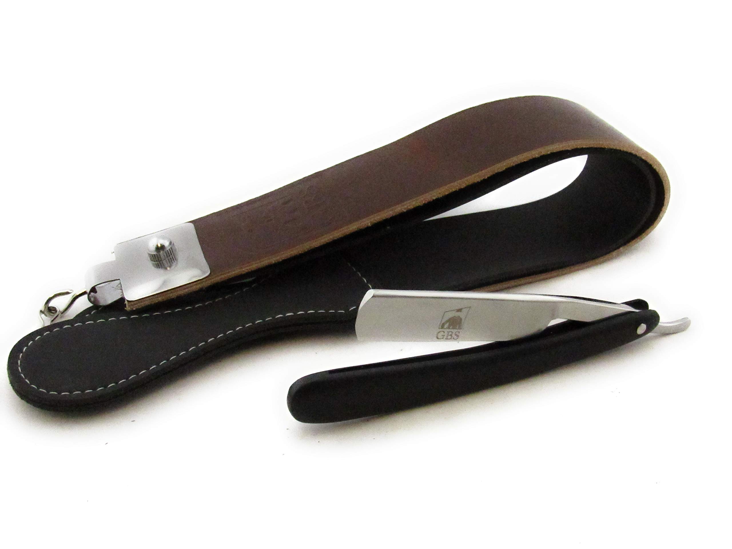 G.B.S Black Wood Finish Scales 5/8in Straight Razor, Shaving Razor with Black Wooden Handle, Includes Sharpening Strop, Paste and Stainless Steel