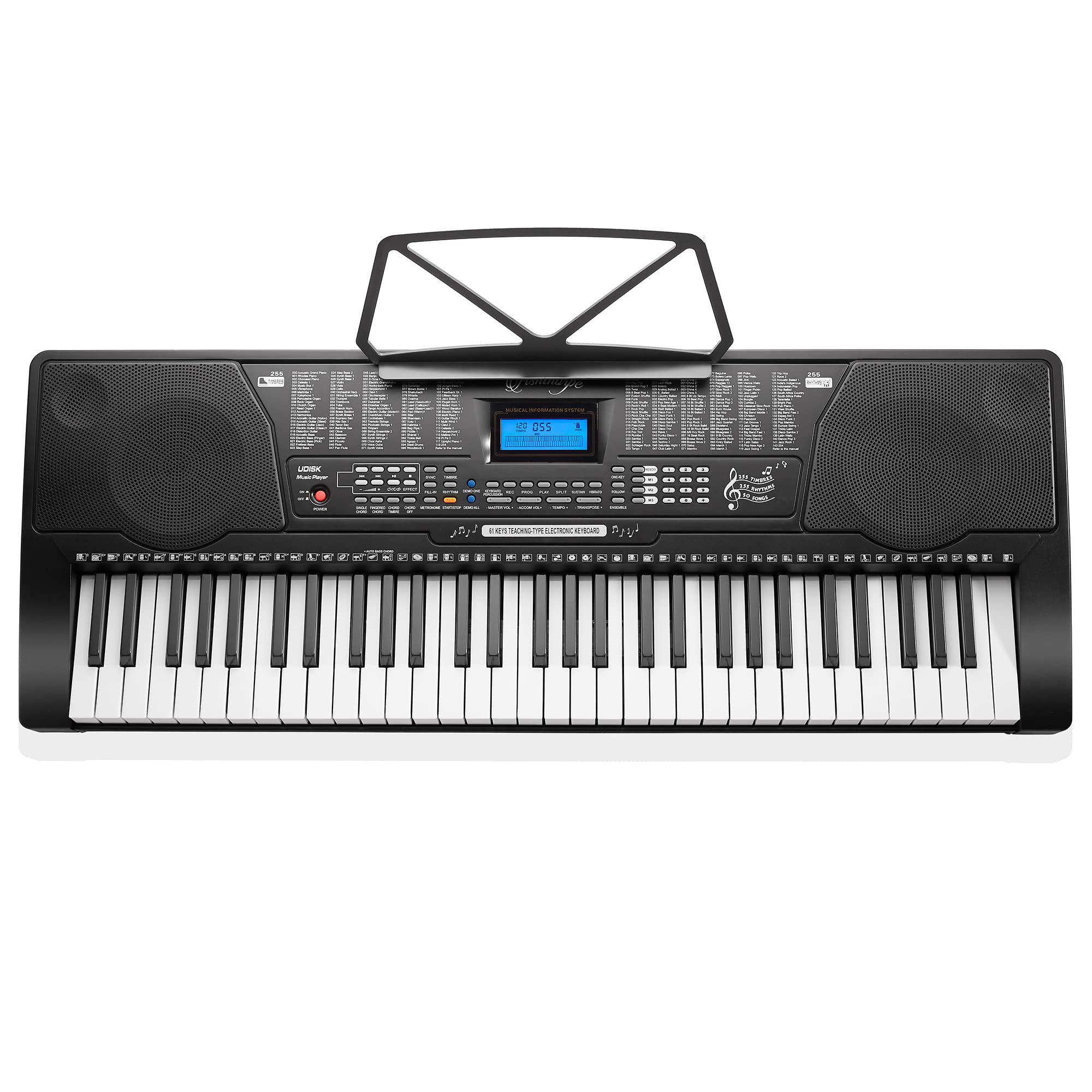 Ashthorpe 61-Key Digital Electronic Keyboard Piano with Full-Size Keys for Beginners, Includes Stand, Bench, Headphones, Mic and Keynote Stickers