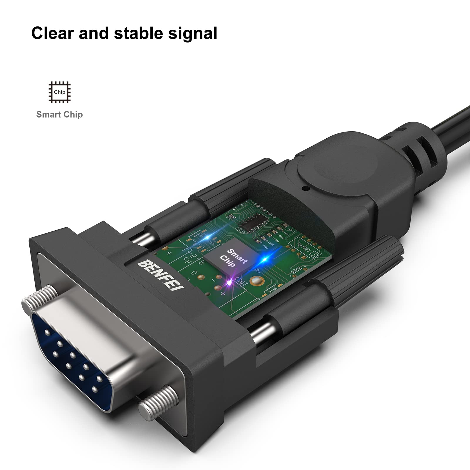 BENFEI USB to Serial Adapter, USB to RS-232 Male (9-pin) DB9 Serial Cable, Prolific Chipset, Windows 11/10/8.1/8/7, Mac OS X 10.6 and Above, 1.8M(Not VGA)