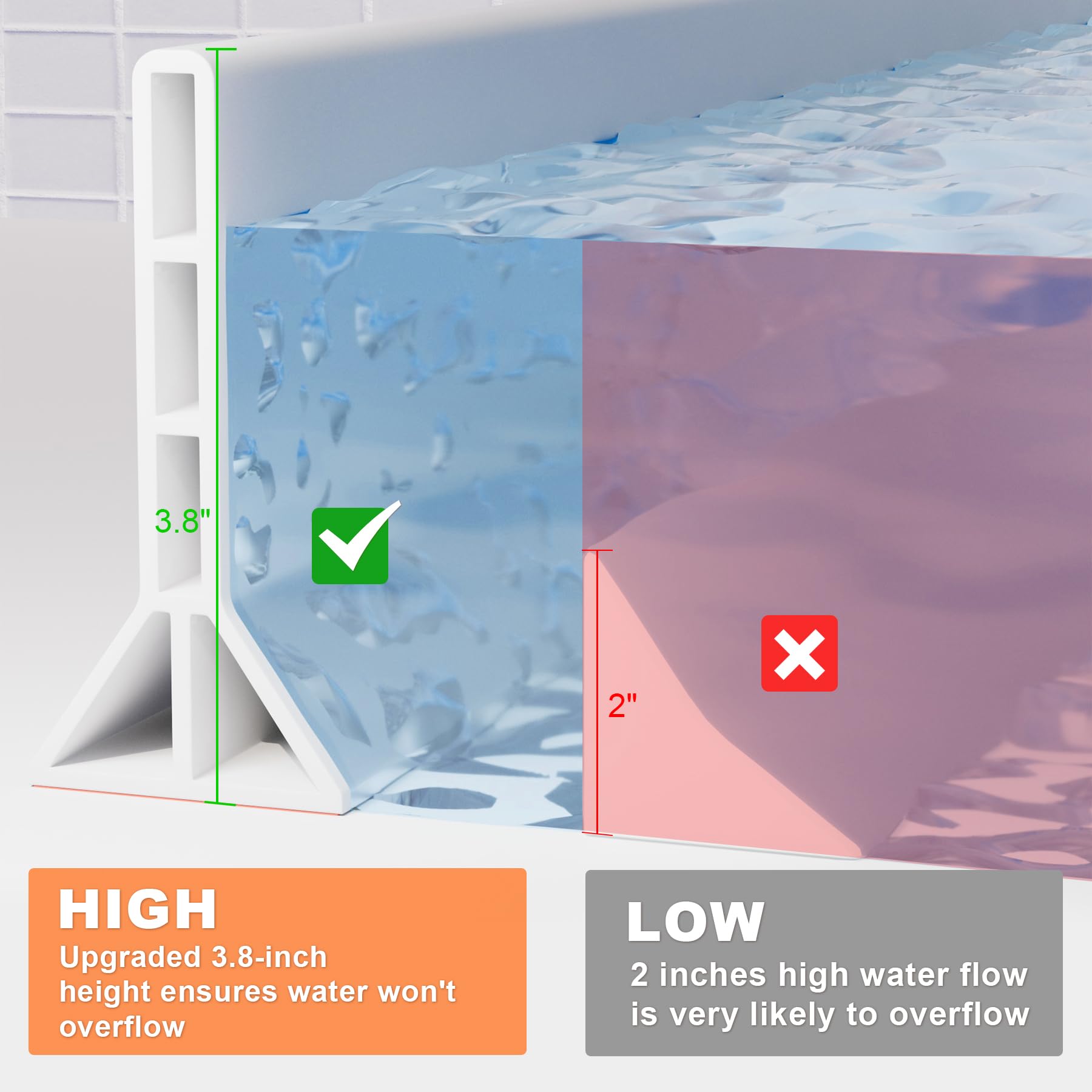 3.8" High Shower Threshold Water Dam Collapsible 70 Inch Shower Water Splash Guard for Shower Water Blocker for Wet and Dry Separation Bathroom and Kitchen