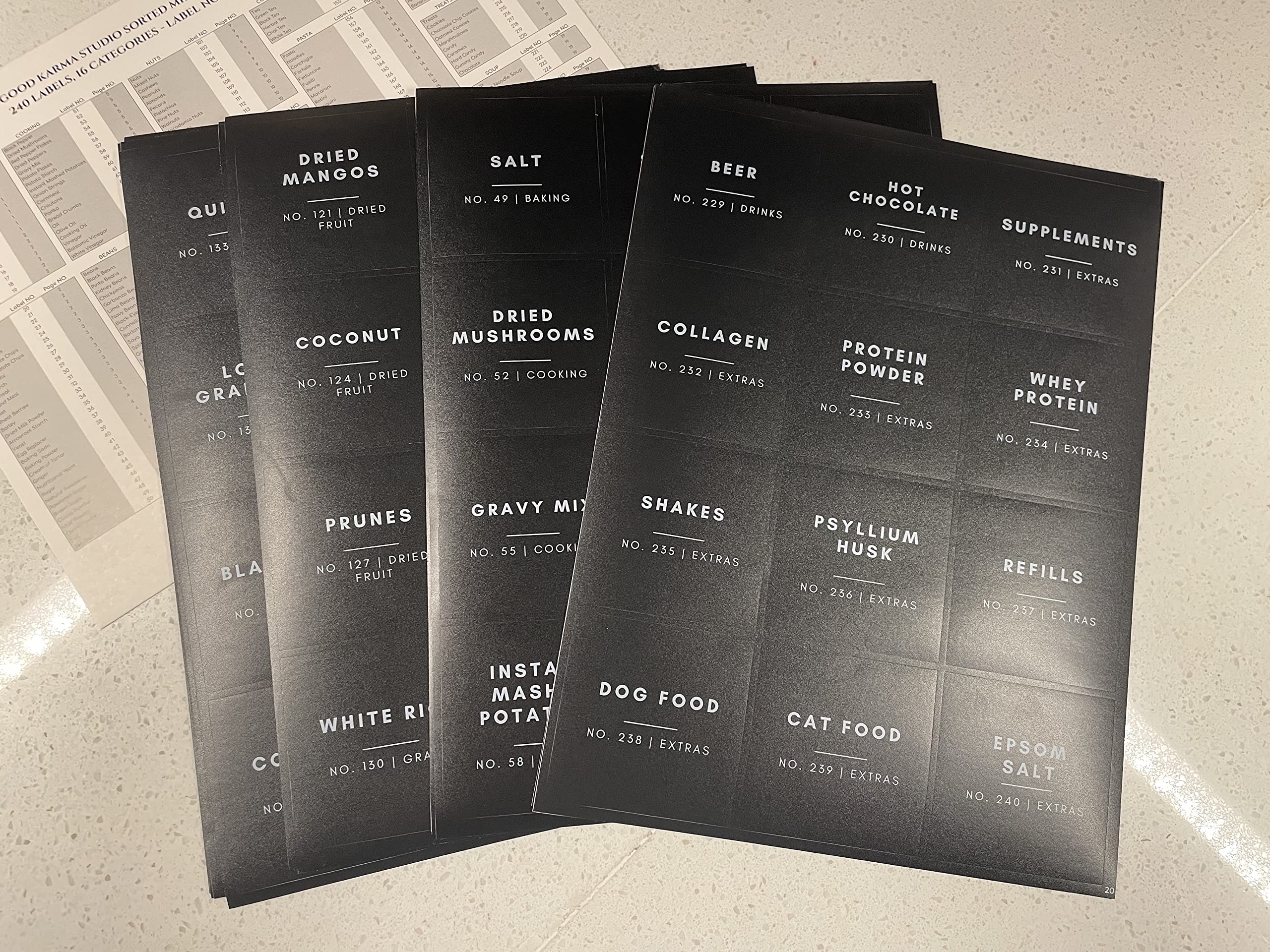 240 Black Minimalist Paper Pantry Labels | 2 1/2 x 2 1/2 inches | Waterproof Vinyl | for Plastic, Metal, Stainless Steel & Glass Containers | Strong Adhering, Removable