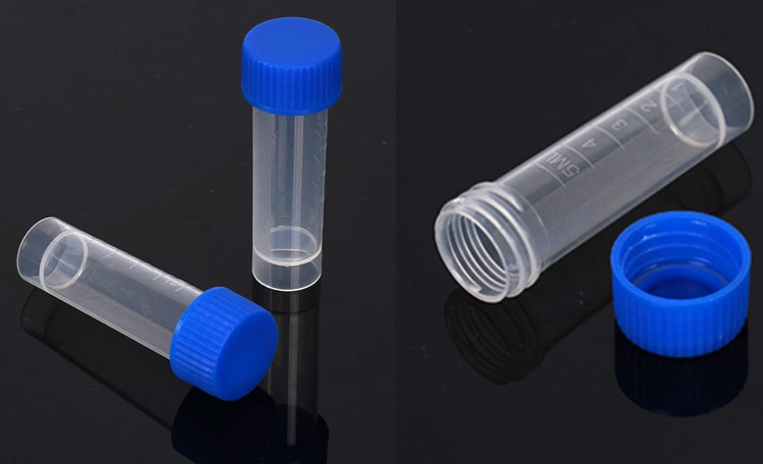 50 Pack 5ml Cryo Tubes,Plastic Graduated Vial Tube with Screw Caps,Small Test Sample Bottles Tubes Container with Lid,PP Material ,with Silica Gel Gasket (50) Bagged Blue and Orange