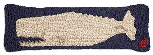 Chandler 4 Corners Artist-Designed Moby Dick Whale Hand-Hooked Wool Decorative Throw Pillow (8â x 24â) Marine Life Pillow for Couches & Beds - Easy Care & Low Maintenance - Nautical & Ocean Pillow