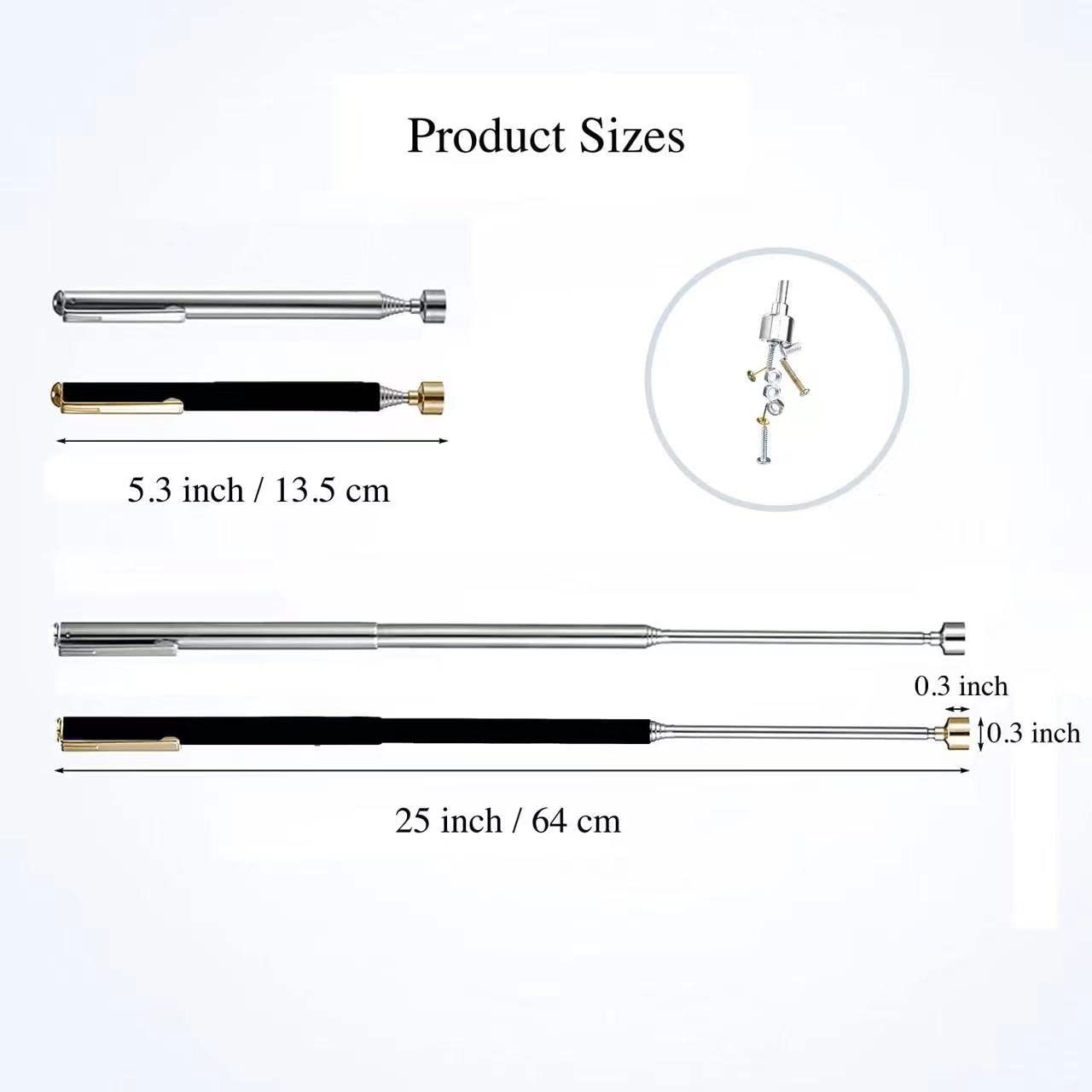 2 Pieces Magnetic Telescoping Pick-Up Tool with Pocket Clip 3 Lb Extendable Magnetic Grabber Reacher Tools 25 Inch Flexible Magnet Retrieval Stick Gadget Suitable Gifts for Men