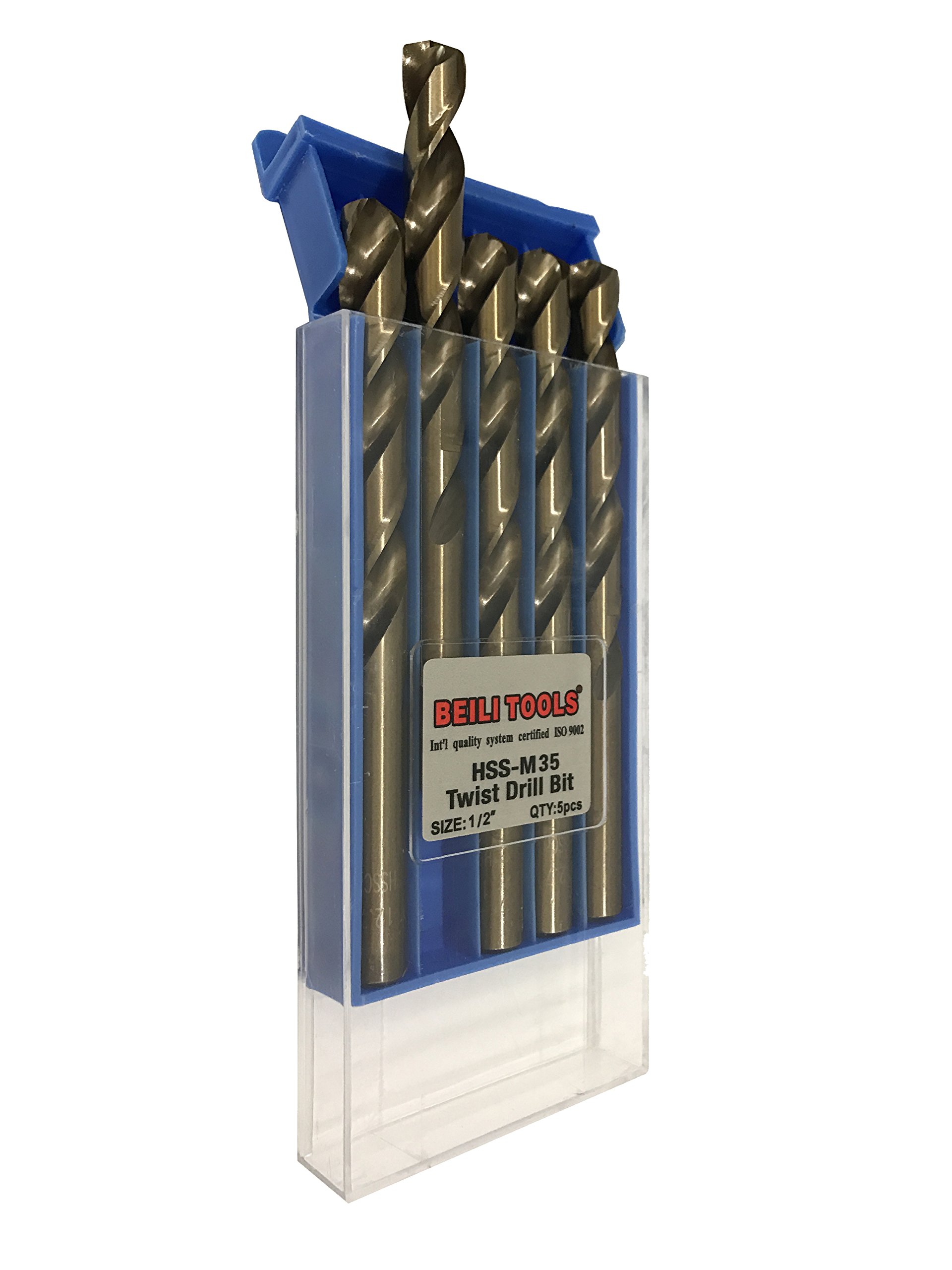 BEILI TOOLS HSS M35 Cobalt Twist Drill Bits, Pack of 5 (12.7mm, 1/2")
