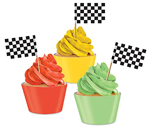 Beistle 50 Piece Checkered Racing Flag Party Food Picks For Race Car Party Sports Event