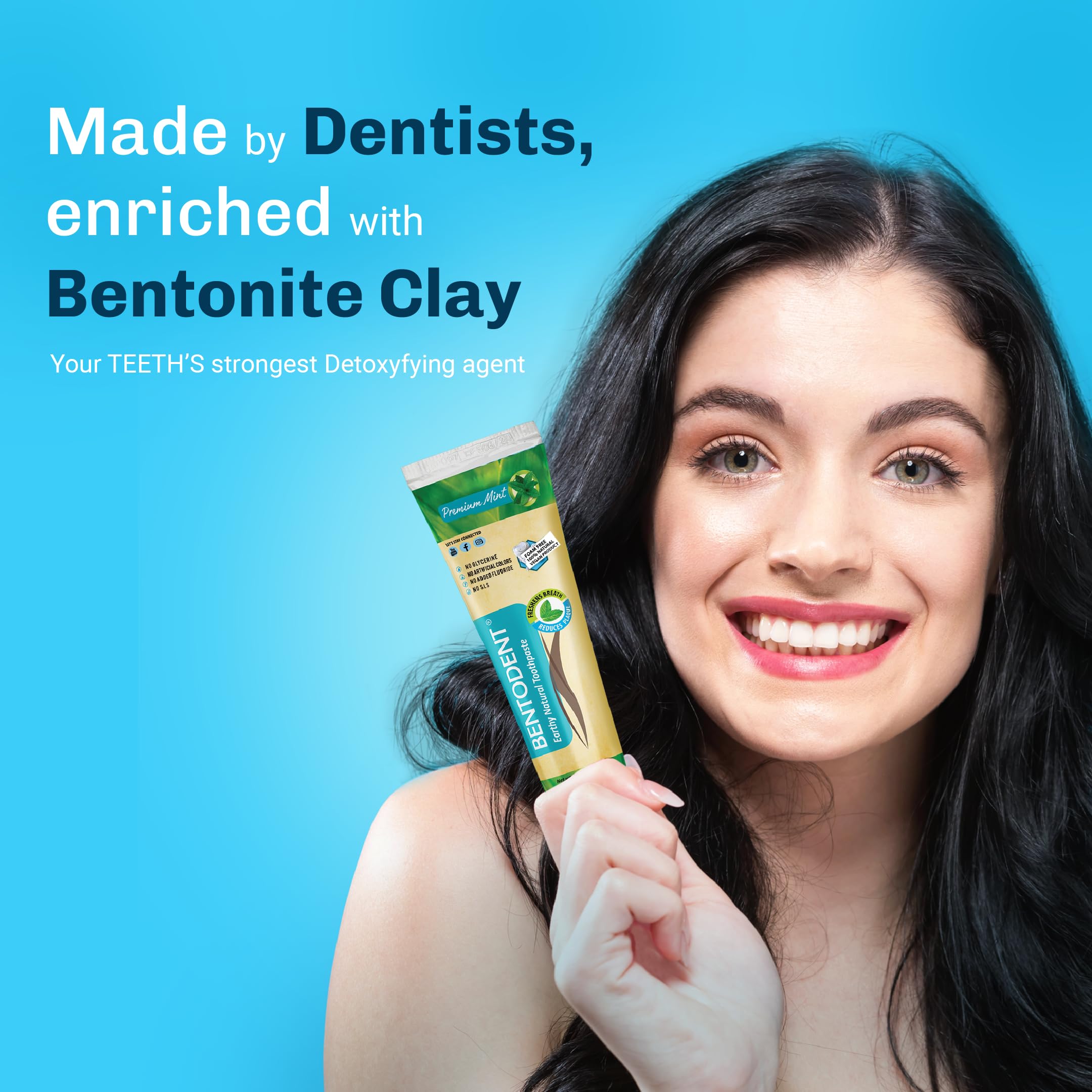 Bentodent Remineralizing Fluoride Free Toothpaste, Organic & Natural with Calcium Bentonite Clay, SLS Free, Whitening for Sensitive Teeth, Vegan (Premium Mint Combo)