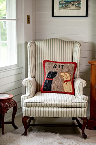 Chandler 4 Corners Artist-Designed Two Dogs Sitting Hand-Hooked Wool Decorative Throw Pillow (18” x 18”) Dog Pillow for Couches & Beds - Easy Care & Low Maintenance- Yellow, Black Lab Throw Pillow
