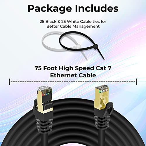 MAXLIN CABLE Cat 7 Ethernet Cable for Gaming - 75ft LAN Network Patch Cord Wire, 10GBPS High Speed Internet Cable, RJ45, 24AWG, 600MHz Connectors for Router, Modem, Compatible with TV, PC, PS3