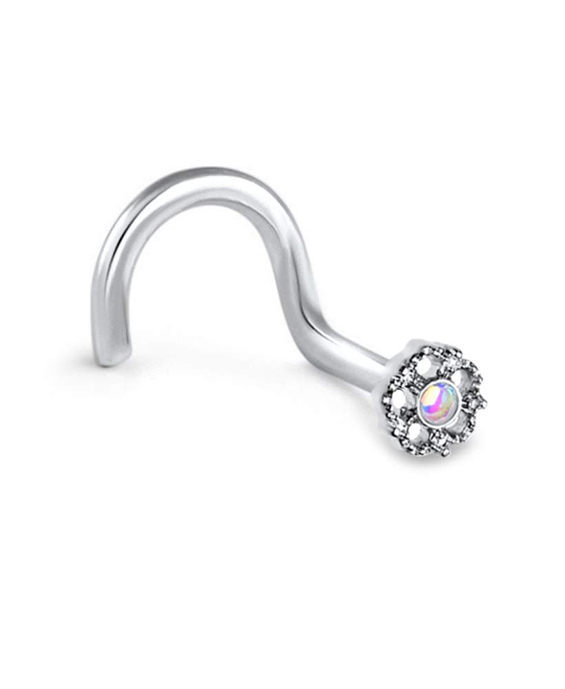 316L Surgical Steel 10mm Straight Nose Stud Ring Illuminating Lotus Flower 20G