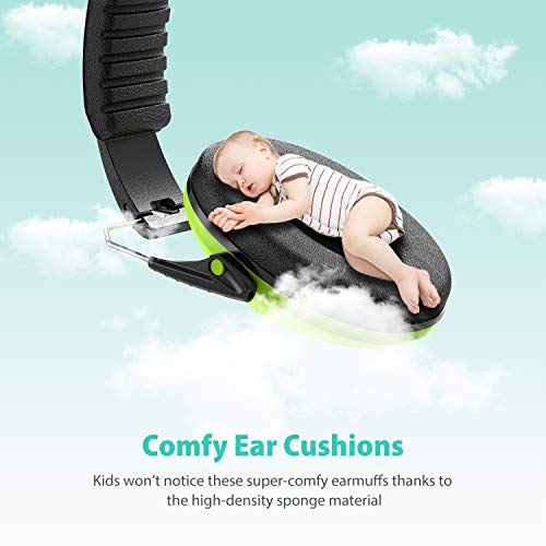 Dr.meter Noise Cancelling Ear Muffs 27 NRR Noise Cancelling Headphones for Kids with Adjustable Headband - Kids Ear Protection for Sleeping Mowing and Studying - 2 Packs, Green & Pink