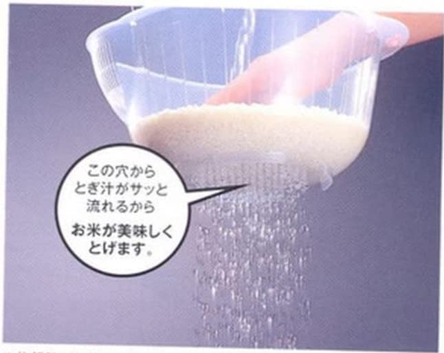 Inomata Japanese Rice Washing Bowl with Side and Bottom Drainers, Clear Limited Edition