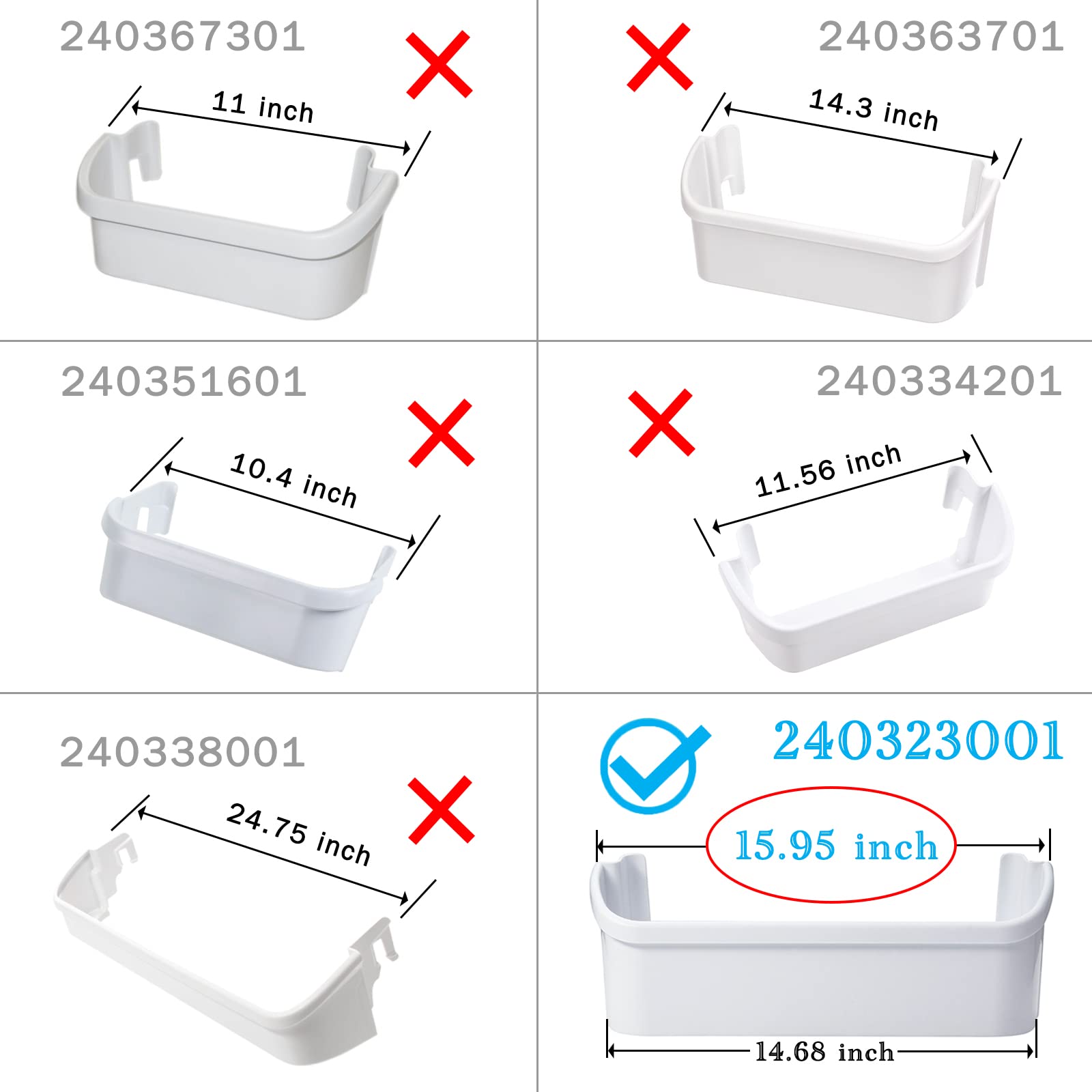240323001 Refrigerator Door Bin, Refrigerator Side Shelf Replacement Part, (15.95in long), Fit for frigidaire kenmore, Replace AP2115741, PS429724, AH429724, 240323007, (DON’T fit freezer door)