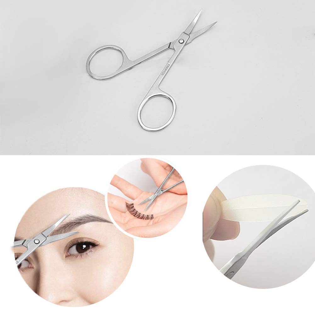 Eyebrow Scissors and Three Eyebrow Brushs, beard and nose trimming scissors eyelash with curved craft stainless steel scissors