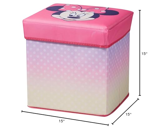 Idea Nuova Disney Minnie Mouse 3 Piece Collapsible Storage Set with Collapsible Ottoman, Bin and Figural Dome Pop Up Hamper, Pink
