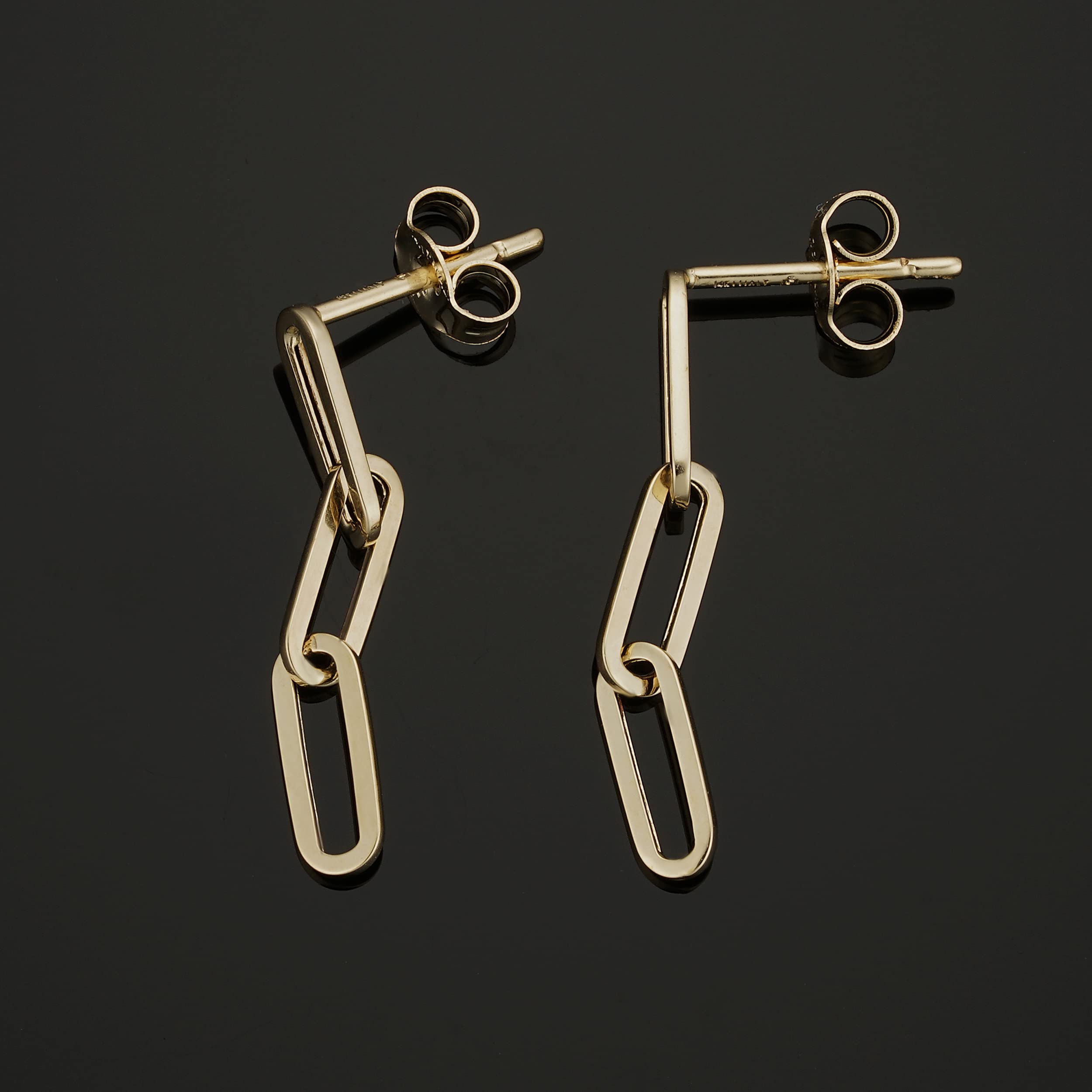 14k Yellow Gold Paperclip Link Chain Drop Earrings (0.95 inches long)
