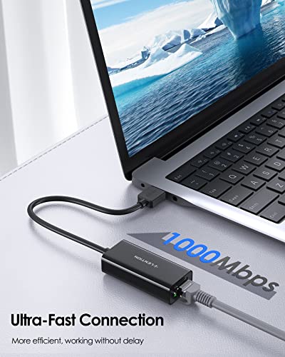 LENTION USB 3.0 Type A to Gigabit Ethernet Adapter, USB A to 1000M RJ45 Wired LAN Network Connector Compatible with Nintendo Switch, Mac OS, Windows, Linux, Stable Driver Certified (CB-HU404GE, Black)