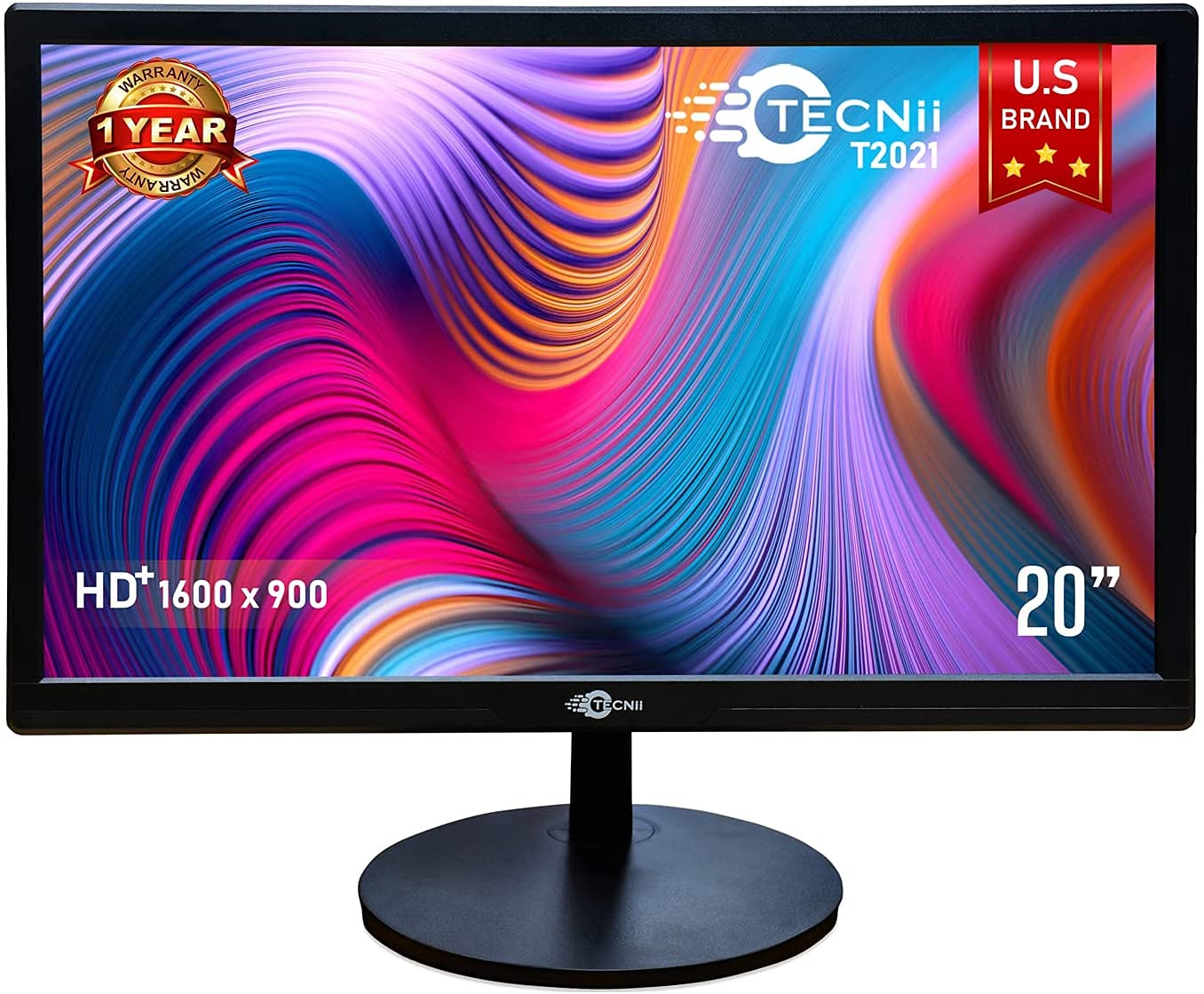 TECNII 20 Inch Widescreen LED Backlit LCD Desktop PC Monitor HD+ Resolution - 3ms Response Time - HDMI - VGA - for Home, Office - Black, TM200