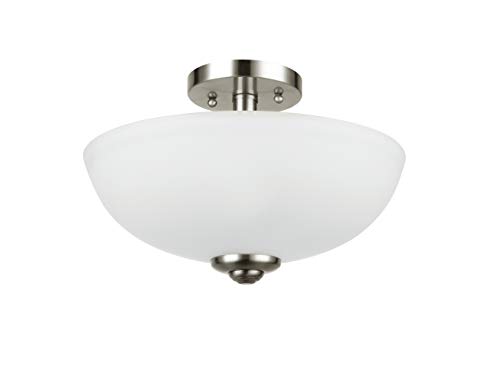 Globe Electric 61025 Vienna 2-Light Semi-Flush Mount, Brushed Nickel, Frosted Glass Shade