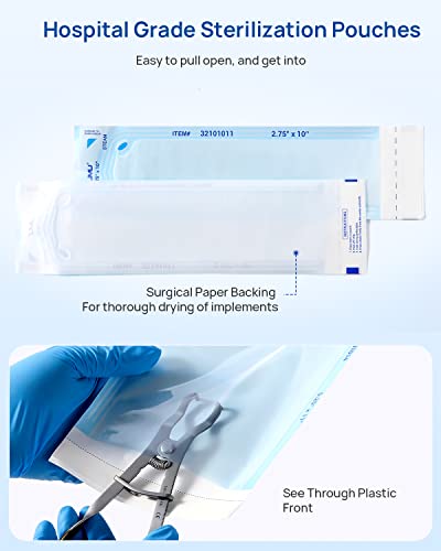 JMU Self Sealing Sterilization Pouches 3.5" x 10" (3.5x9) Autoclave Sterilizer Bags, 200/Box