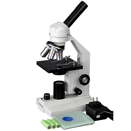 AmScope M200C-LED Cordless Monocular Compound Microscope, WF10x and WF25x Eyepieces, 40x-1000x Magnification, LED Illumination, Brightfield, Single-Lens Condenser, Coarse and Fine Focus, Plain Stage, 110V or Cordless Operation