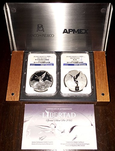 2015 Mexico Silver Onza LIBERTAD NGC PF70 UCAM & REVERSE PROOF 2-coin Set PL70