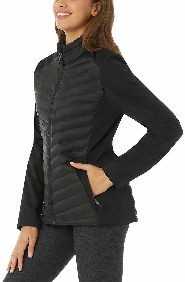 32 Degrees Womens Mixed Media Jacket (Black, Medium)
