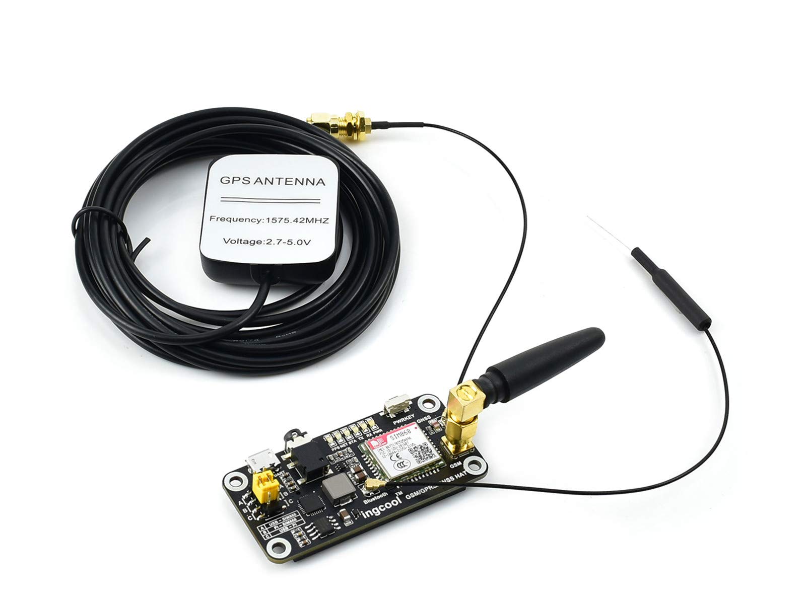 Ingcool GSM/GPRS/GNSS Bluetooth HAT Expansion Board for Raspberry Pi 4B/ 3B+/ 3B/ 2B/ Zero W/Zero, Based on SIM868 Module Supports SMS, Phone Call, Global Position, Transfer Data, etc.