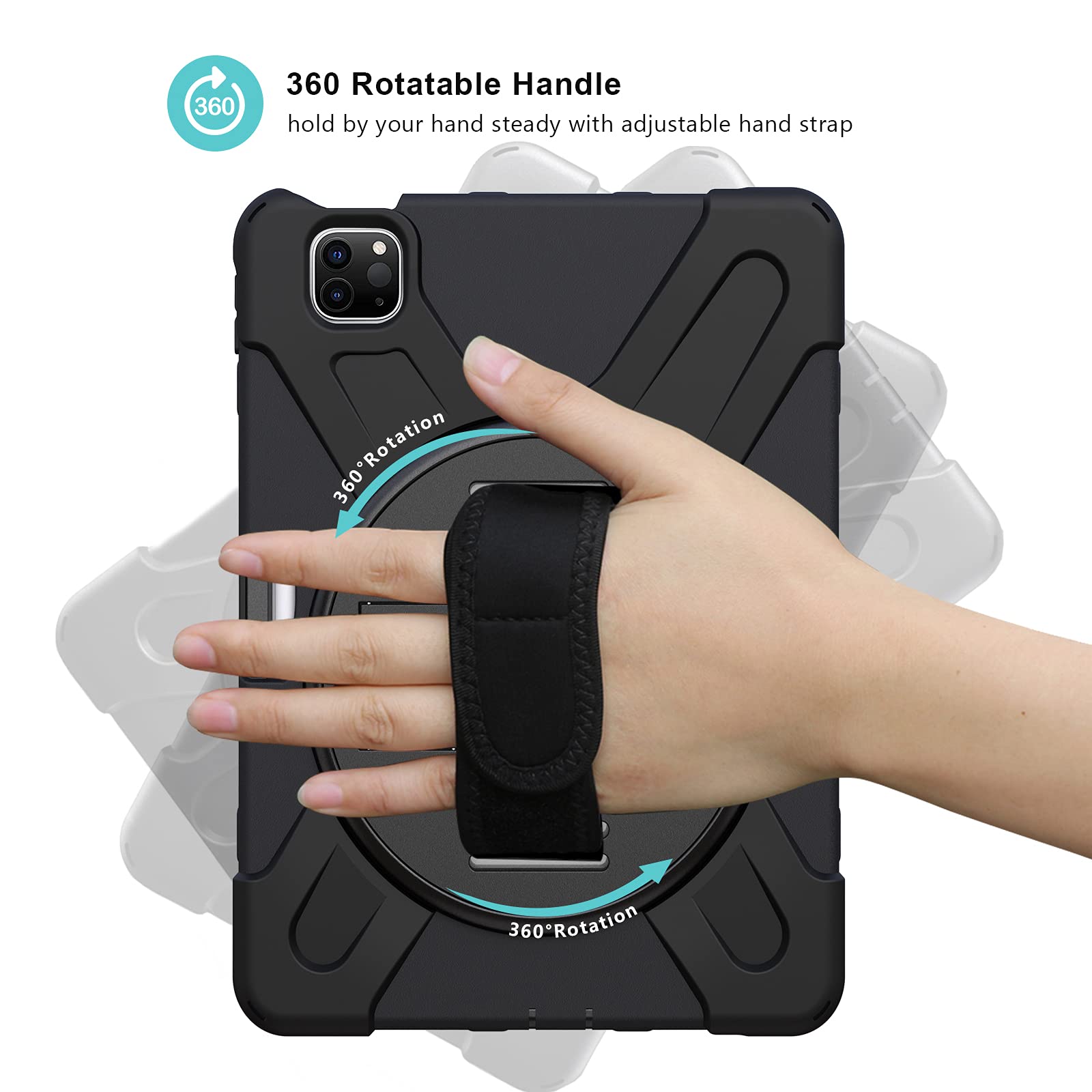 ProCase for iPad Pro 11 Inch Case 2022 2021 2020 2018, Rugged Heavy Duty Shockproof Cover with Hand Strap Shoulder Strap for iPad Pro 11" 4th 3rd 2nd 1st Generation -Black