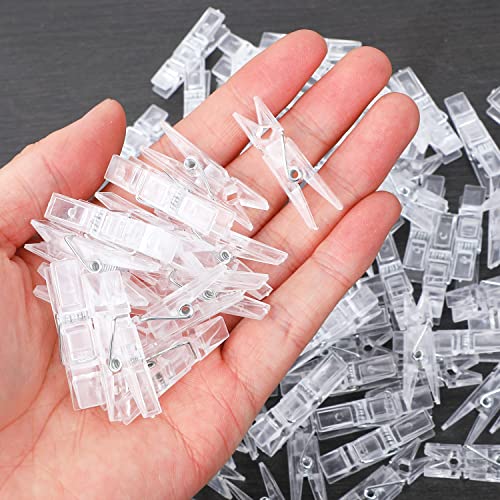 DIYASY 100 Pcs Mini Clear Plastic Clothespins,1.4 Inch Photo Clips,Transparent clothpins for Pictures and Photo Hanging.