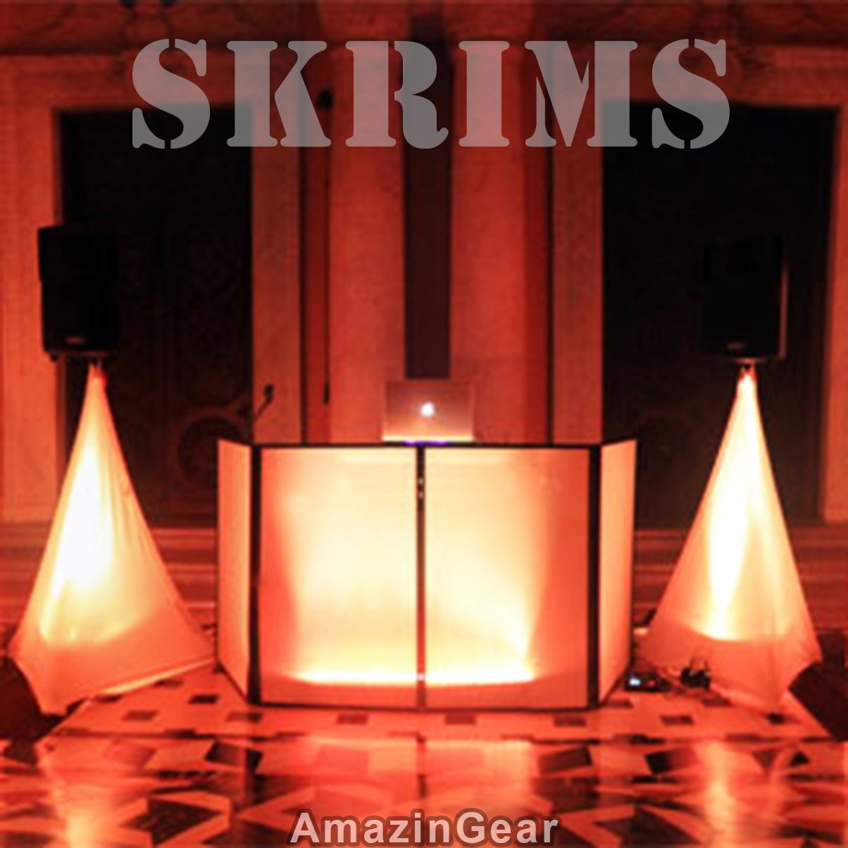 2-Pack Amazin Gear SKRIMS Tripod Speaker Stand Stretch Covers, Triple Sided DJ Scrims, Spandex DJ Skirts +2 FREE Travel Bags, 3-Sides Perfect for Glow Lighting Effect, WHITE PAIR (SKRIMS-3W-2)
