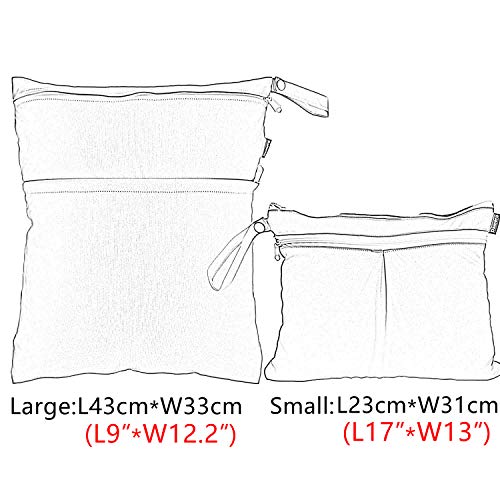 Damero 2Pcs Wet Dry Bag with 2 Zippered Pockets and Snap Handle for Cloth Diaper, Swimsuit, Clothes, Ideal for Travel, Exercise, Daycare, Roomy and Water-Resistant (Small+Large,Summer Style)
