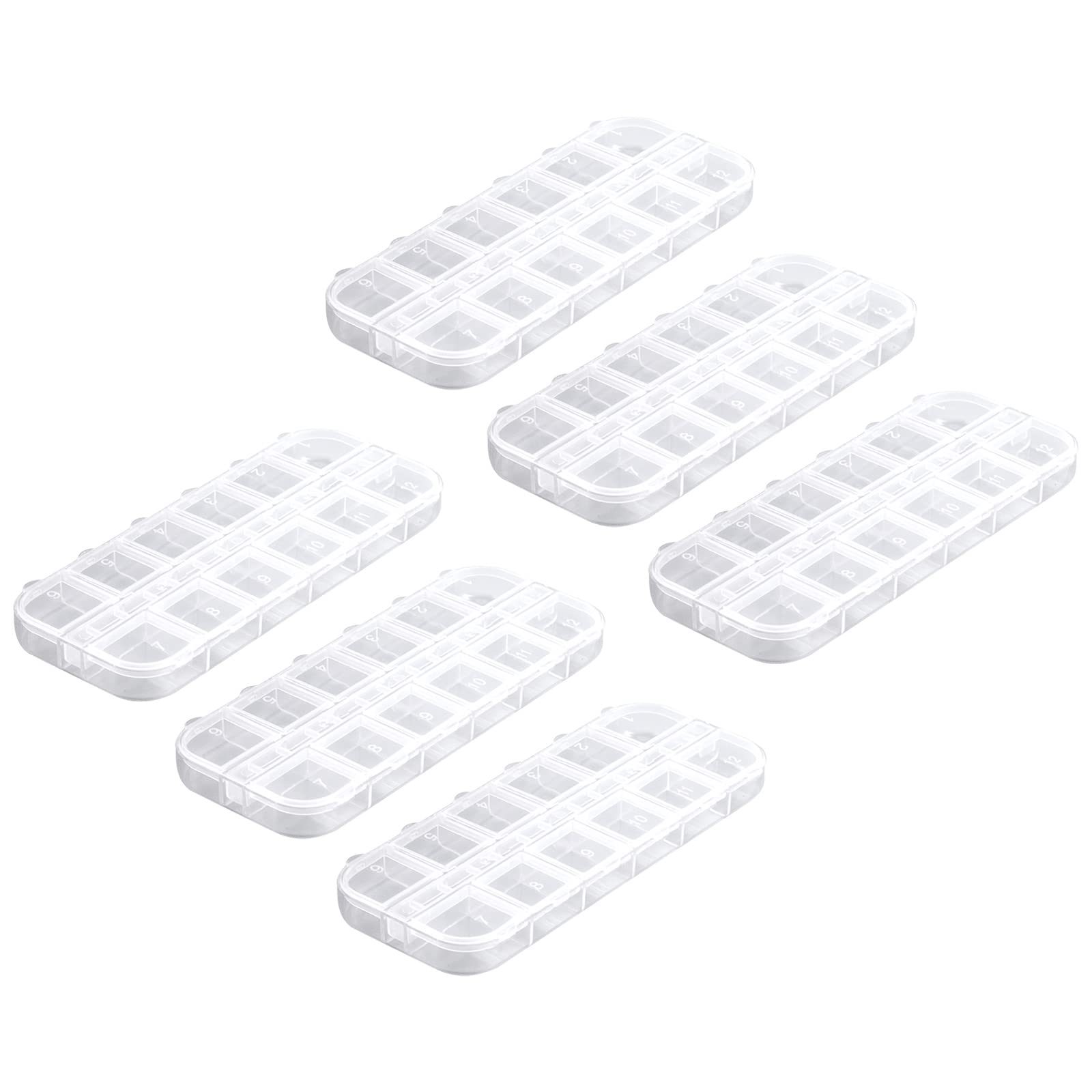 6PCS Nail Art Tool Jewelry Storage Box, 12 Compartments Plastic Rhinestone Organizer Container Case, Transparent Earrings Organizer Rectangular Jewelry Organizer (A)