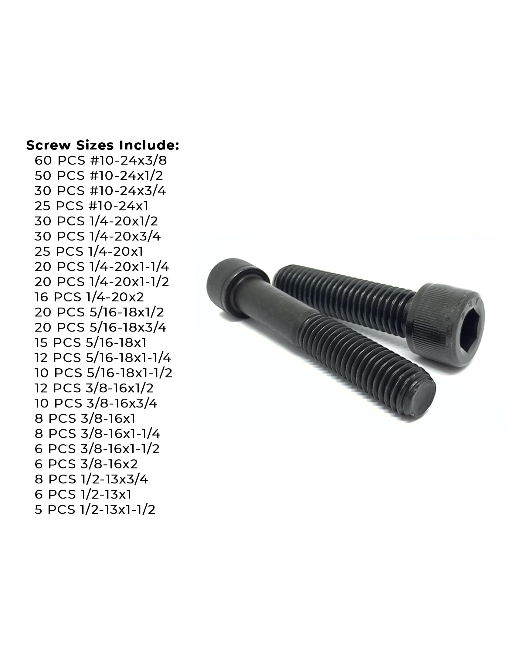 Inch Alloy Allen Socket Head Cap Screws Bolts Coarse Thread Black Oxide Assortment - 453 PCS