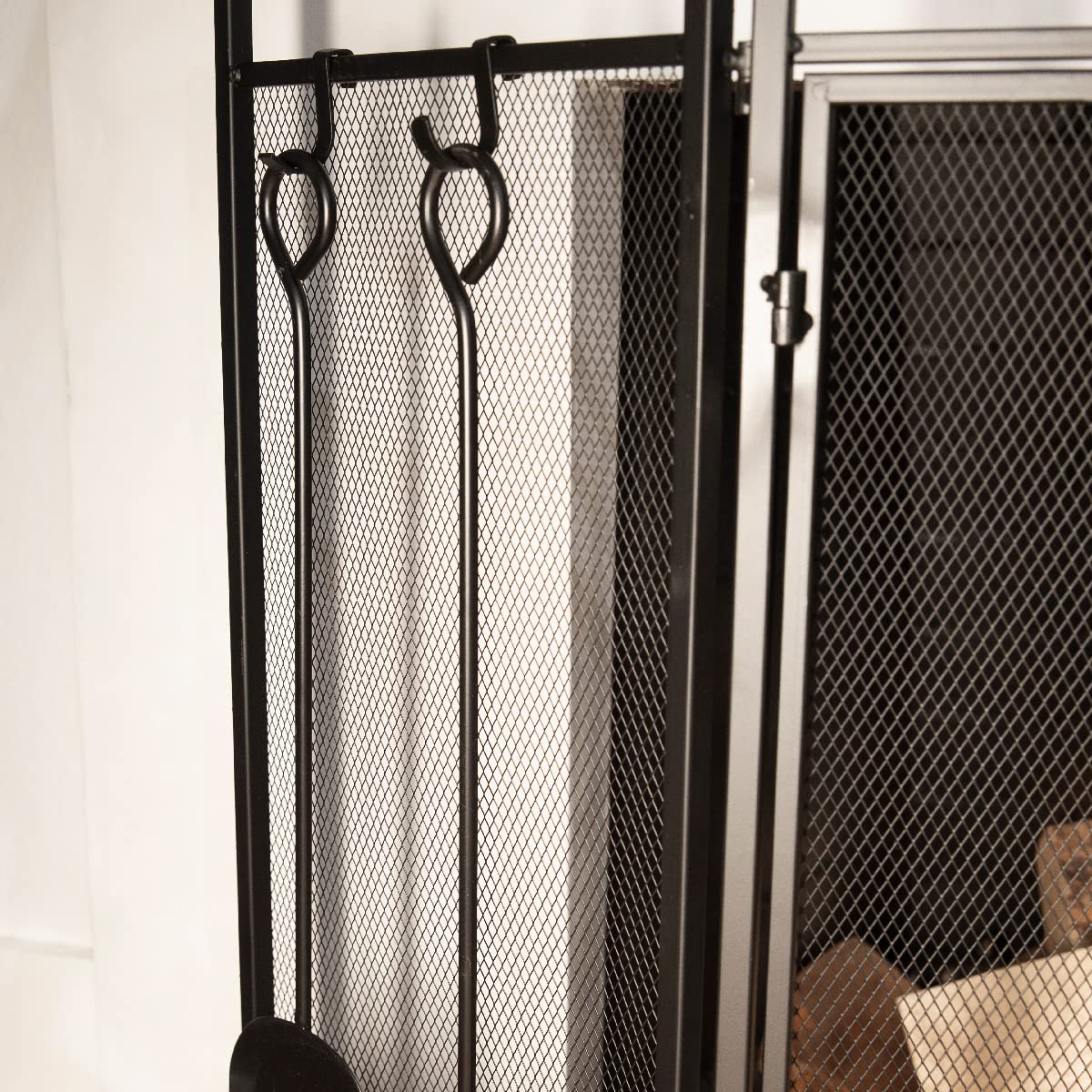 Barton 3-Panel Folding Fireplace Screen W/Magnetic Doors and 4-Pieces Fire Place Tools Set Home Steel Fire Spark Guard, Black