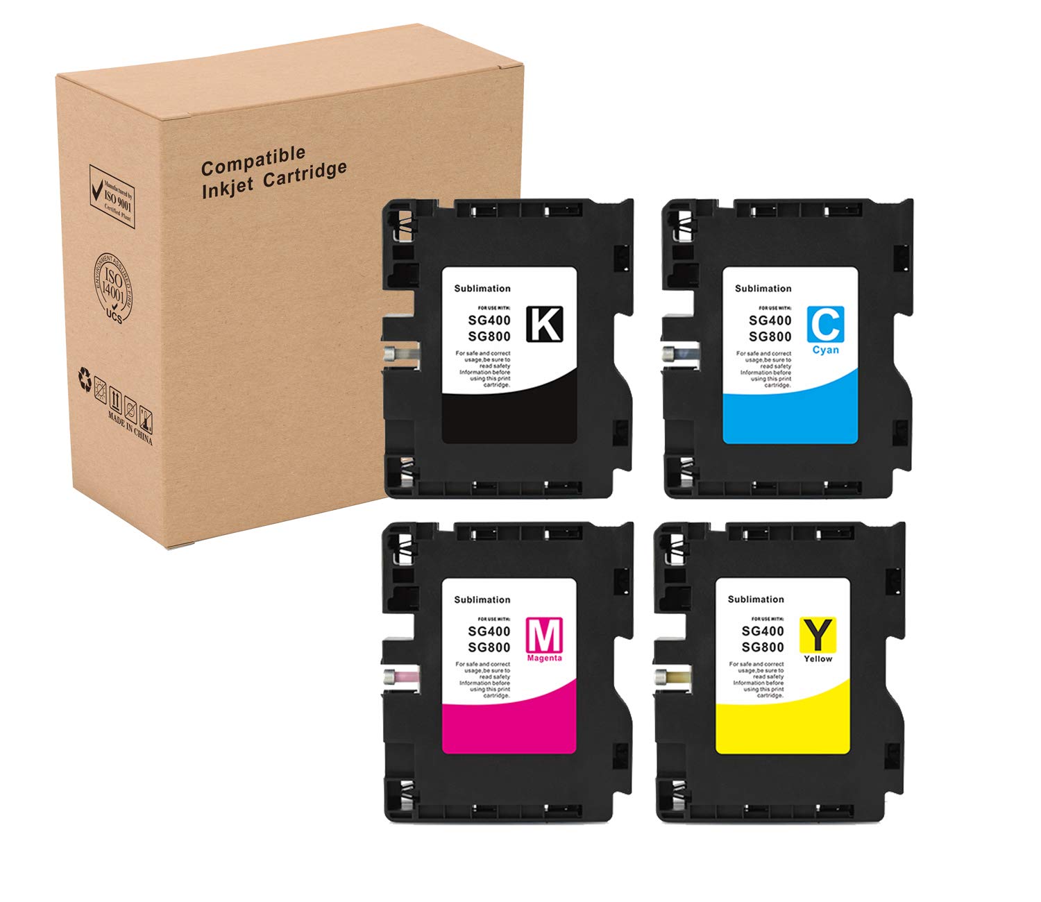 INK+ SG400 SG800 Sublimation Cartridge Compatible with Sawgrass Virtuoso SG400 SG800 Printer DIY, Latest Upgraded Chip (1 Black, 1 Cyan, 1 Magenta, 1 Yellow, 4 Pack)