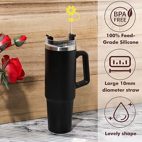 8Pcs Stanley Straw Cover Cap 10mm Cute Silicone Daisy Straw Topper Compatible with Stanley 30&40 Oz Tumbler with Handle Straw Tip Covers for Simple Modern Tumbler Accessories Reusable Straws Protector