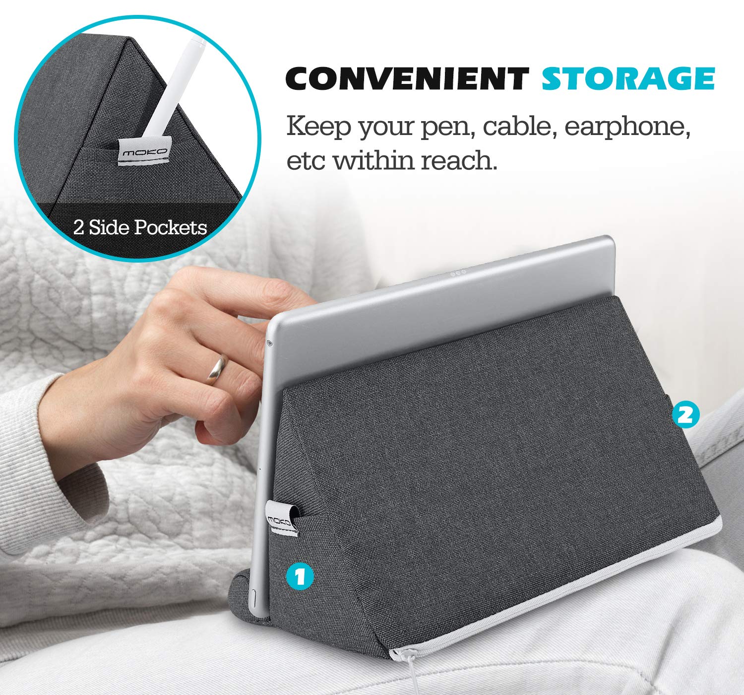 MoKo Tablet Pillow Stand, Pillow Lap Holder for iPad Tablet up to 11" for Xmas Gift, eReaders, Fit with iPad 9 10.2",iPad Mini 6 8.3",iPad 10th,iPad Pro 11 2022,Air 4, Galaxy Tab S6/S7, Space Gray