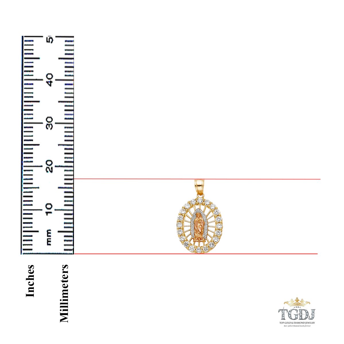 14k Yellow White Rose Gold CZ Religious Guadalupe Pendant - Height 17 MM Width 13 MM